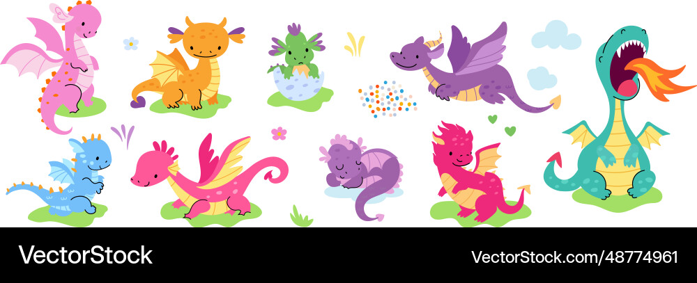 Funny dragons children characters dragon isolated Vector Image