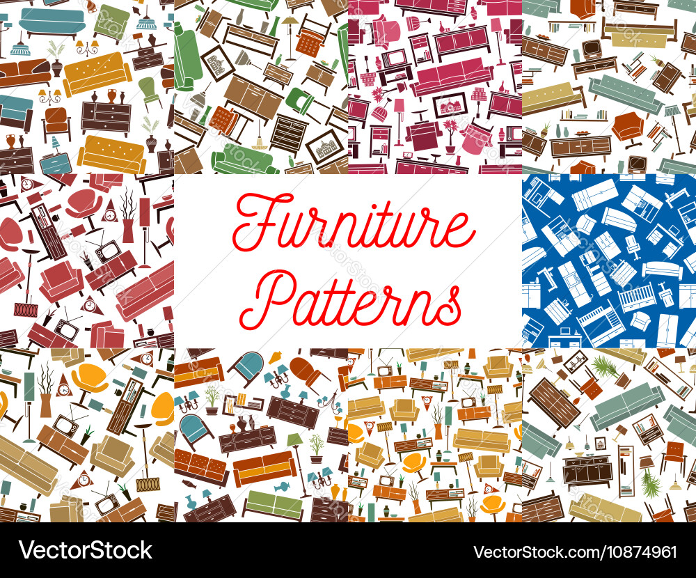 Furniture seamless patterns for interior design Vector Image