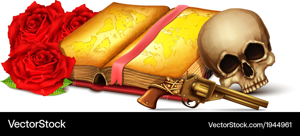 Map skull revolver rose Royalty Free Vector Image