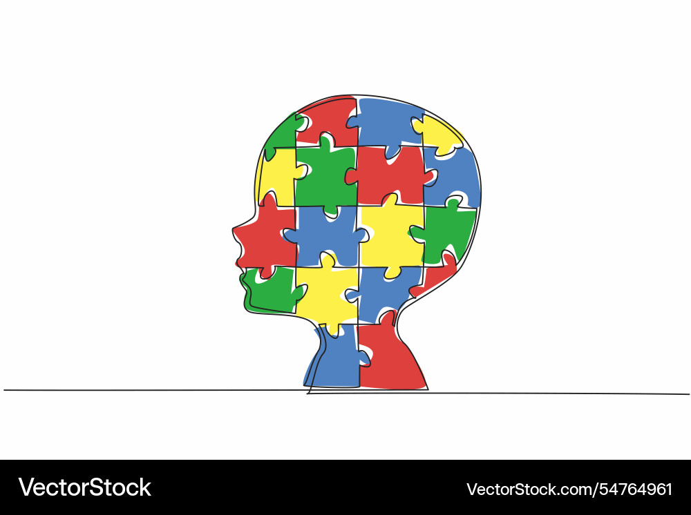 Single one line drawing head silhouette of child Vector Image