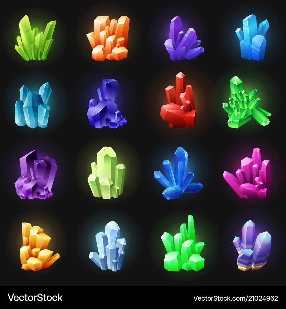 Colorful Crystal Set on Black Royalty Free Vector Image