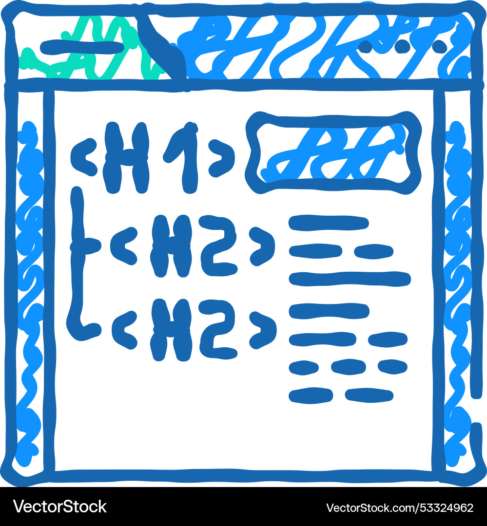 Header tags h1 h2 seo icon doodle Royalty Free Vector Image