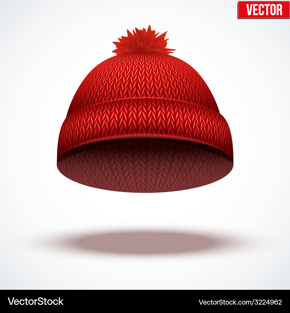Knitted woolen cap winter seasonal red hat Vector Image