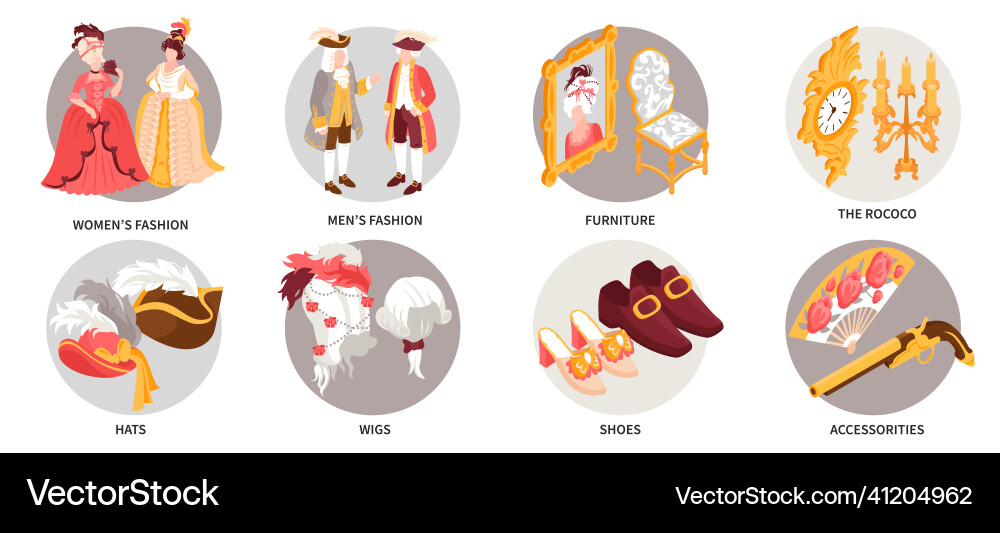 Rococo isolated round compositions Royalty Free Vector Image