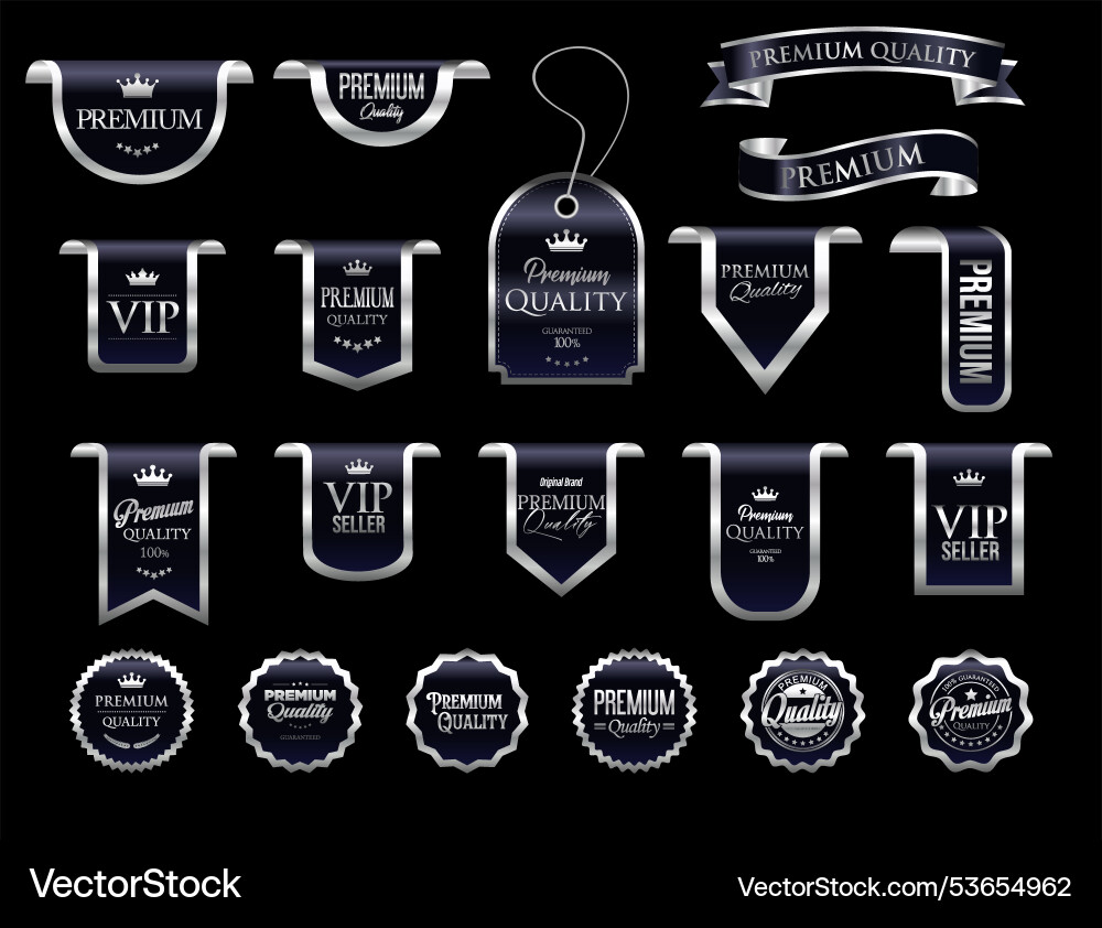 Silver and dark blue luxury labels and badges Vector Image
