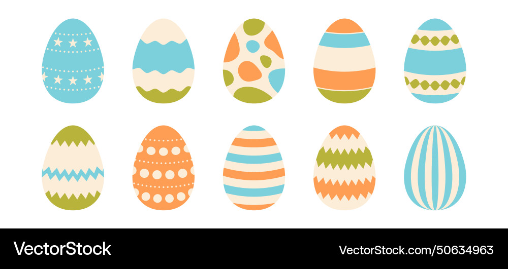 Colorful spring easter eggs set blue orange Vector Image