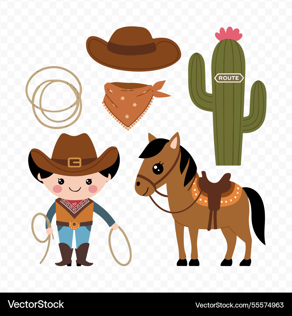 Cowboy Stickers Set - Wild West Royalty Free Vector Image
