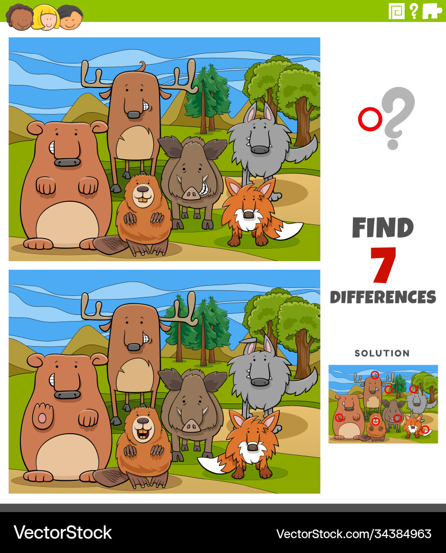 Differences educational task for kids with wild Vector Image