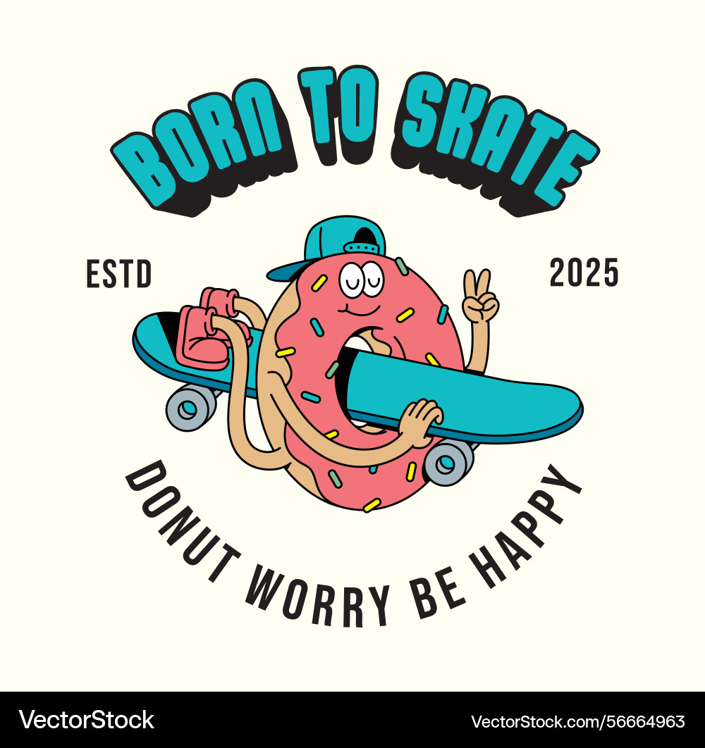Donut and skateboard retro cute Royalty Free Vector Image