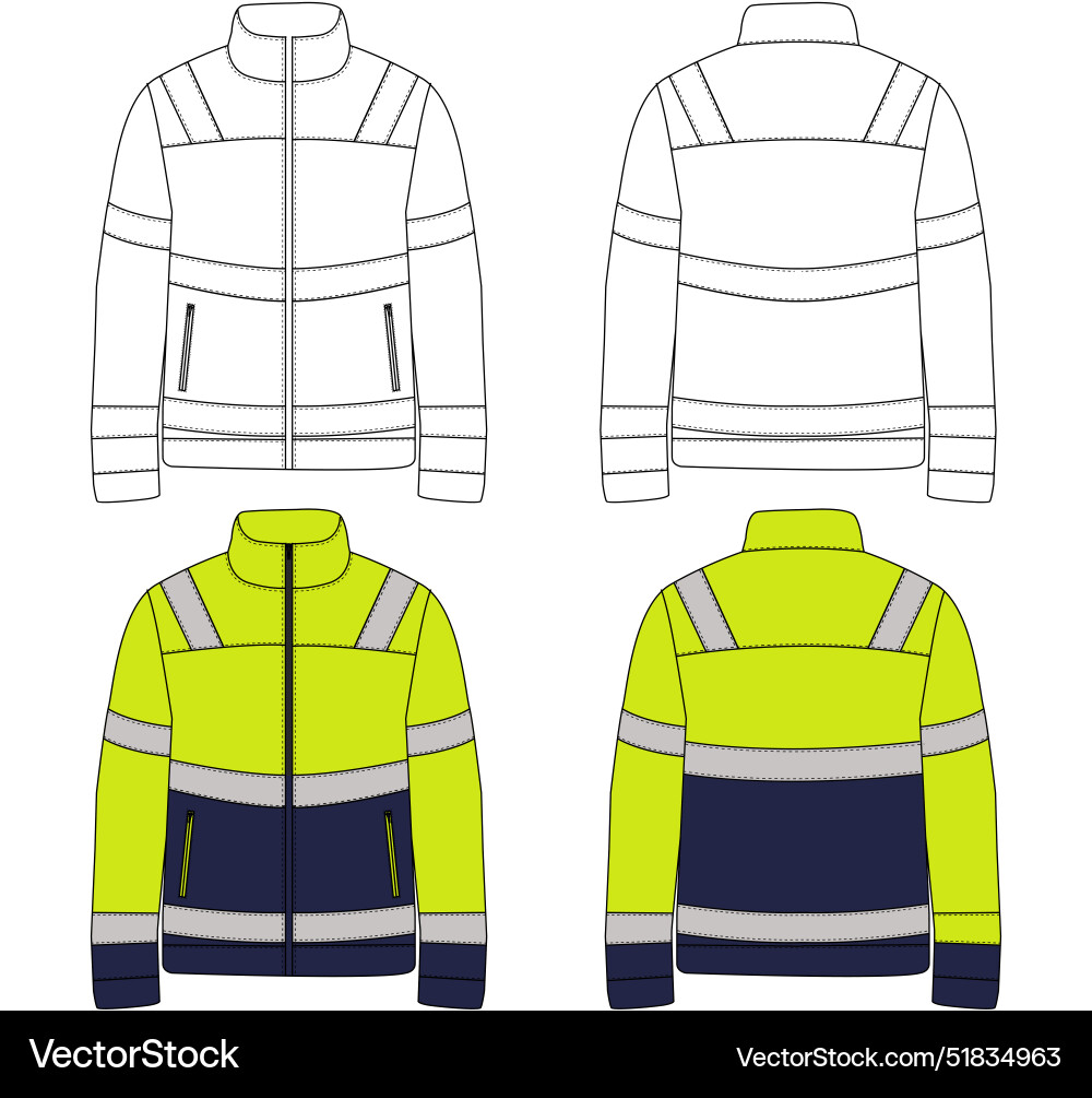 Hi vis jacket template front and back view worker Vector Image