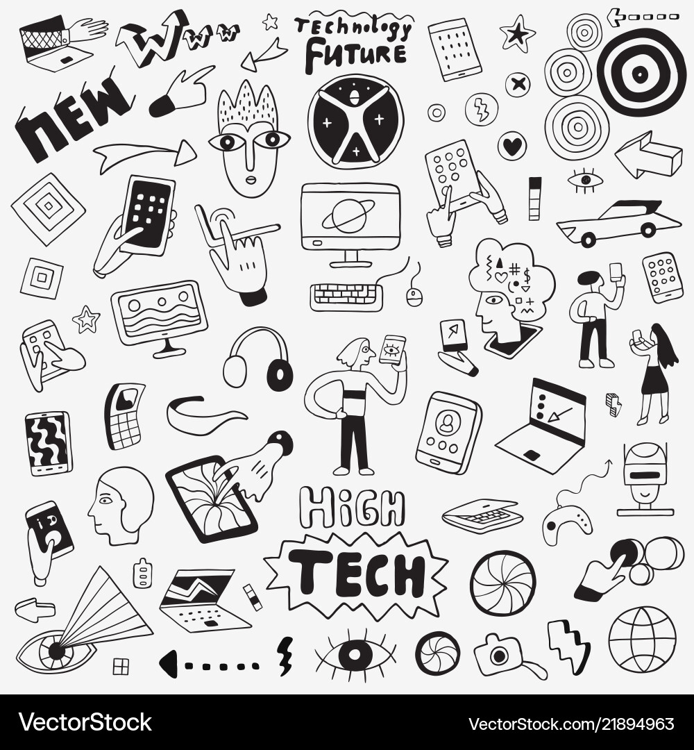 Information technology doodle set design Vector Image