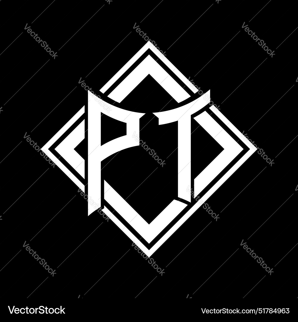 Pt letter logo abstract shield shape with square Vector Image