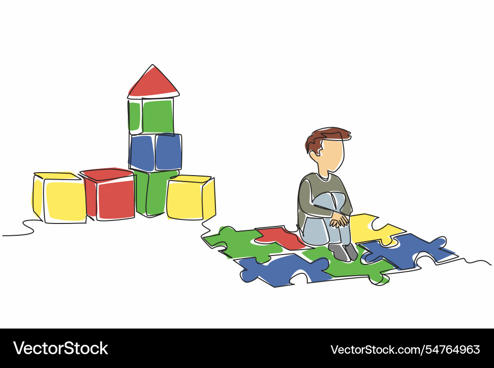 Single continuous line drawing a boy sitting – Royalty-Free Vector ...