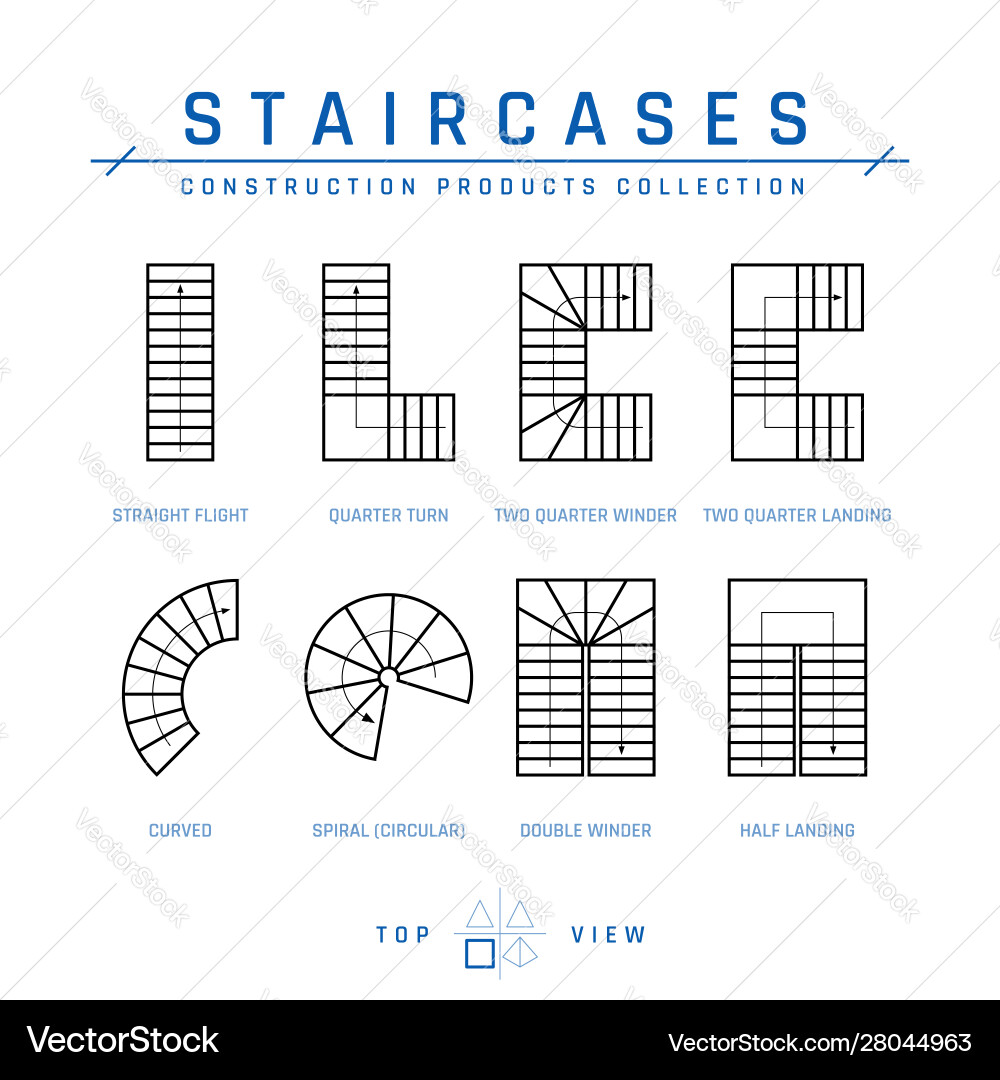 Staircases top view in outline style Royalty Free Vector