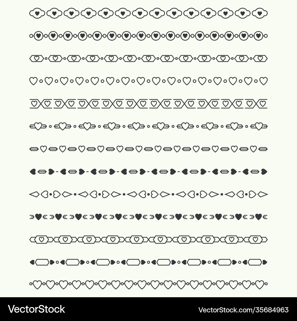 Vintage Line Dividers - Heart & Scroll Vector Image