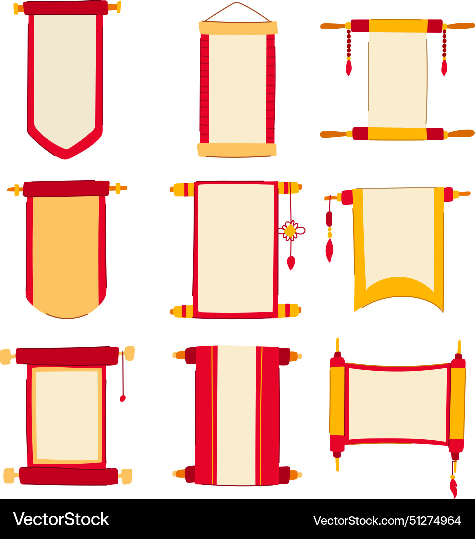 Chinese scroll set cartoon Royalty Free Vector Image