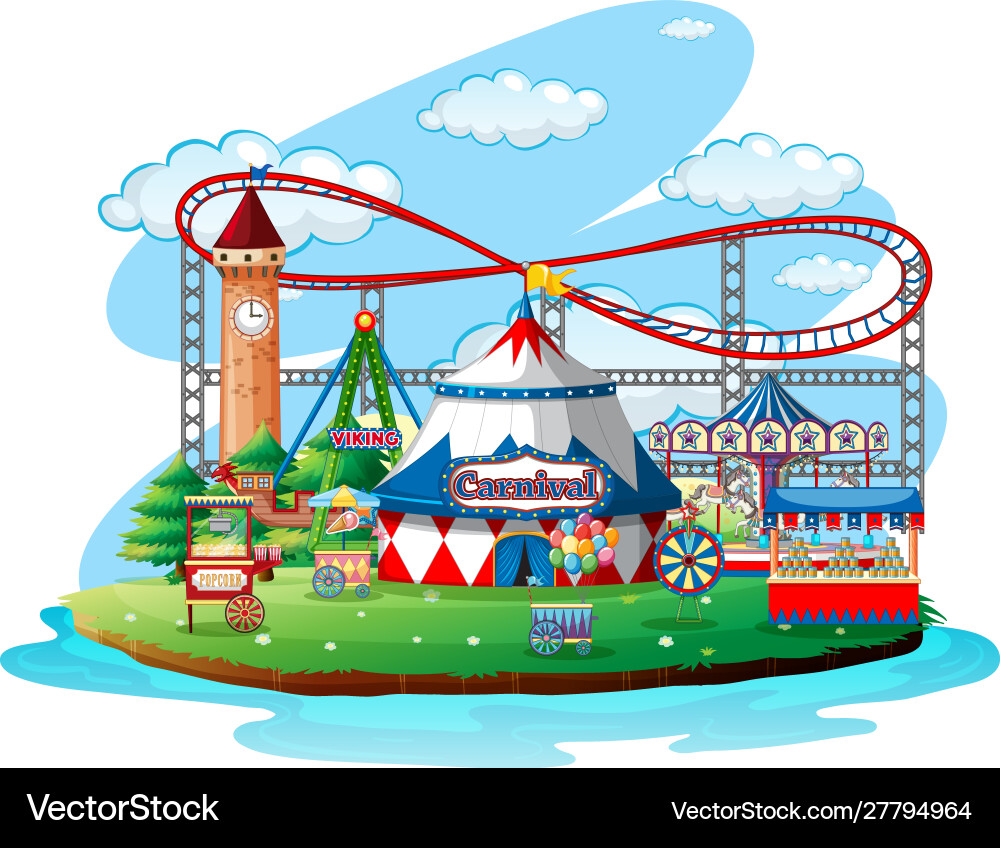 Colorful Amusement Park Scene Royalty Free Vector Image