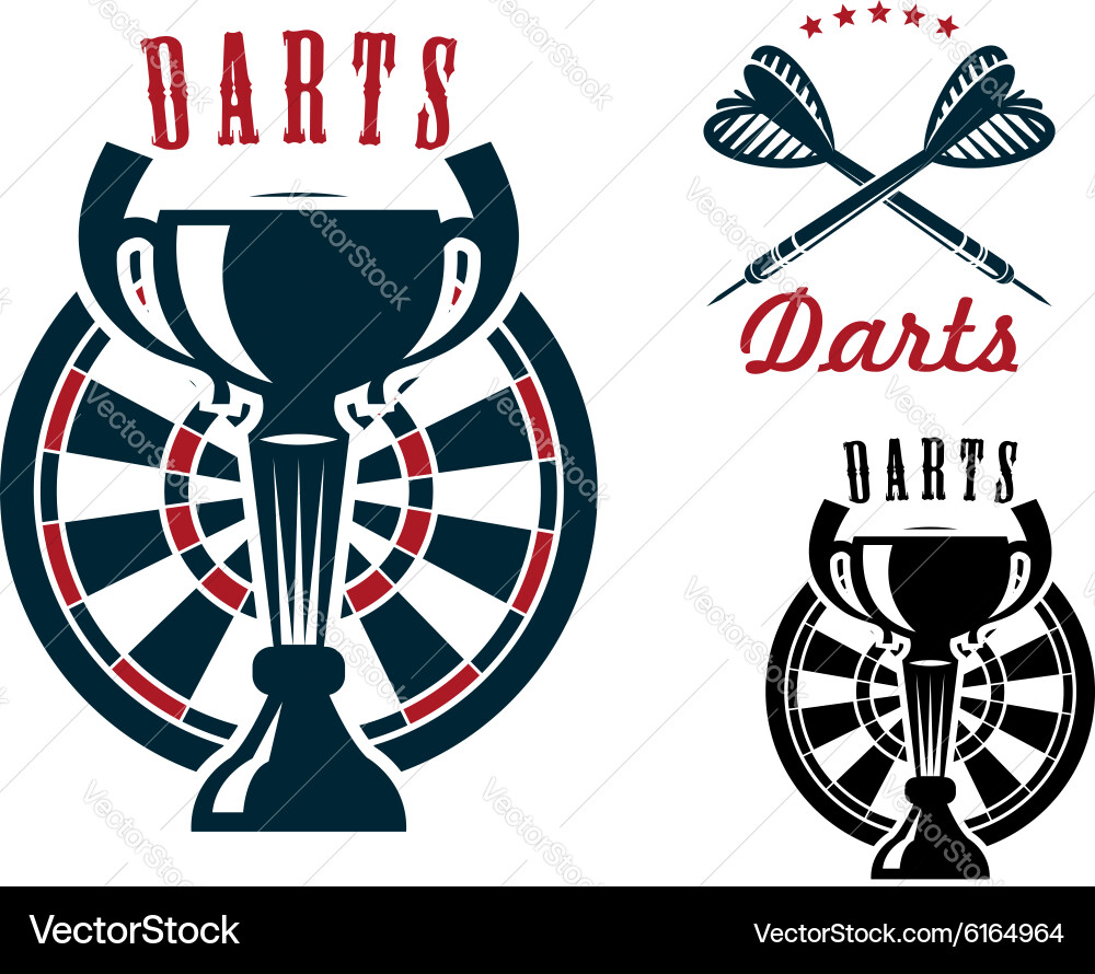 Darts symbols with dartboard and cup Royalty Free Vector