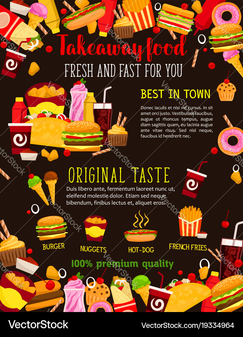 Fast food restaurant meal poster for menu design Vector Image