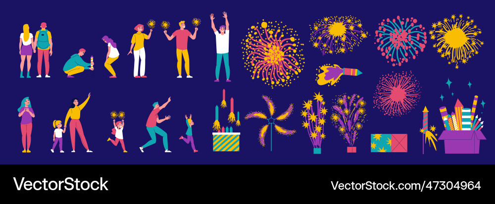 Firework flat set Royalty Free Vector Image - VectorStock