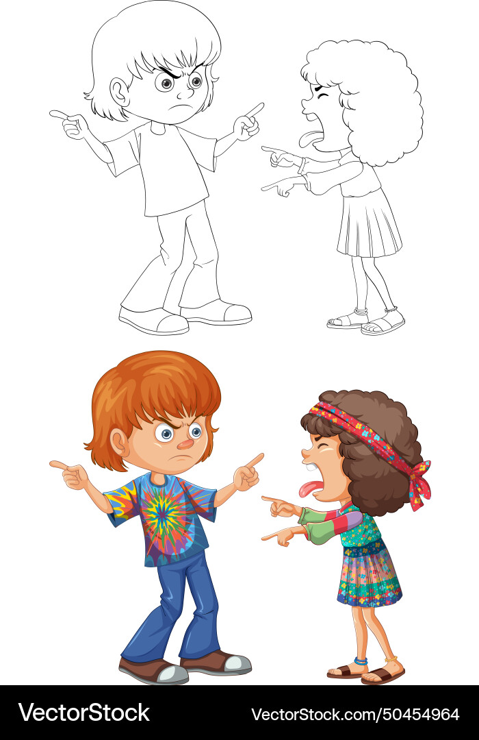 Two cartoon children arguing colorful Royalty Free Vector