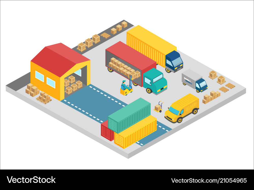 3d isometric process of the warehouse company Vector Image