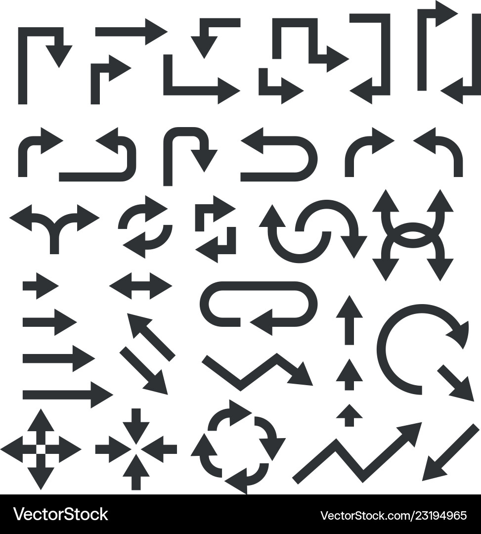 Black flat arrows set traffic and web signs Vector Image