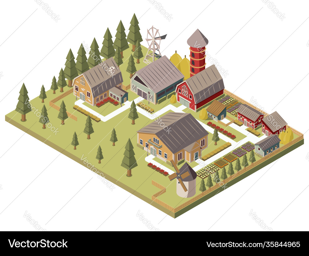 Farm buildings isometric Royalty Free Vector Image