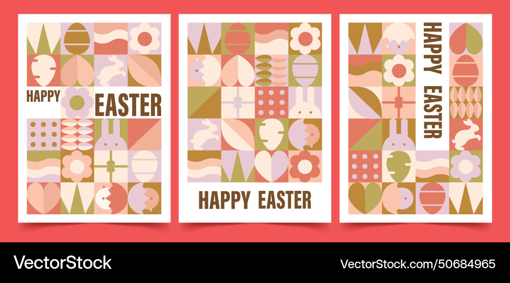 Happy easter patterns set modern geometric Vector Image
