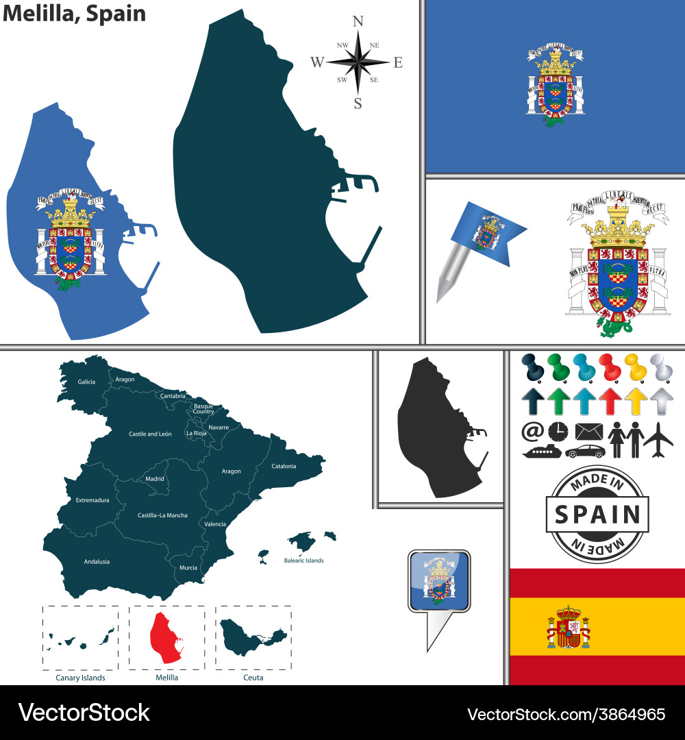 Map of Melilla, Spain Royalty Free Vector Image