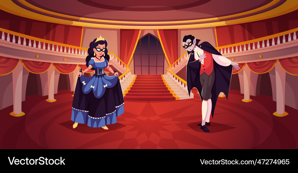 Masquerade Ball Scene with Vampire and Queen Vector Image
