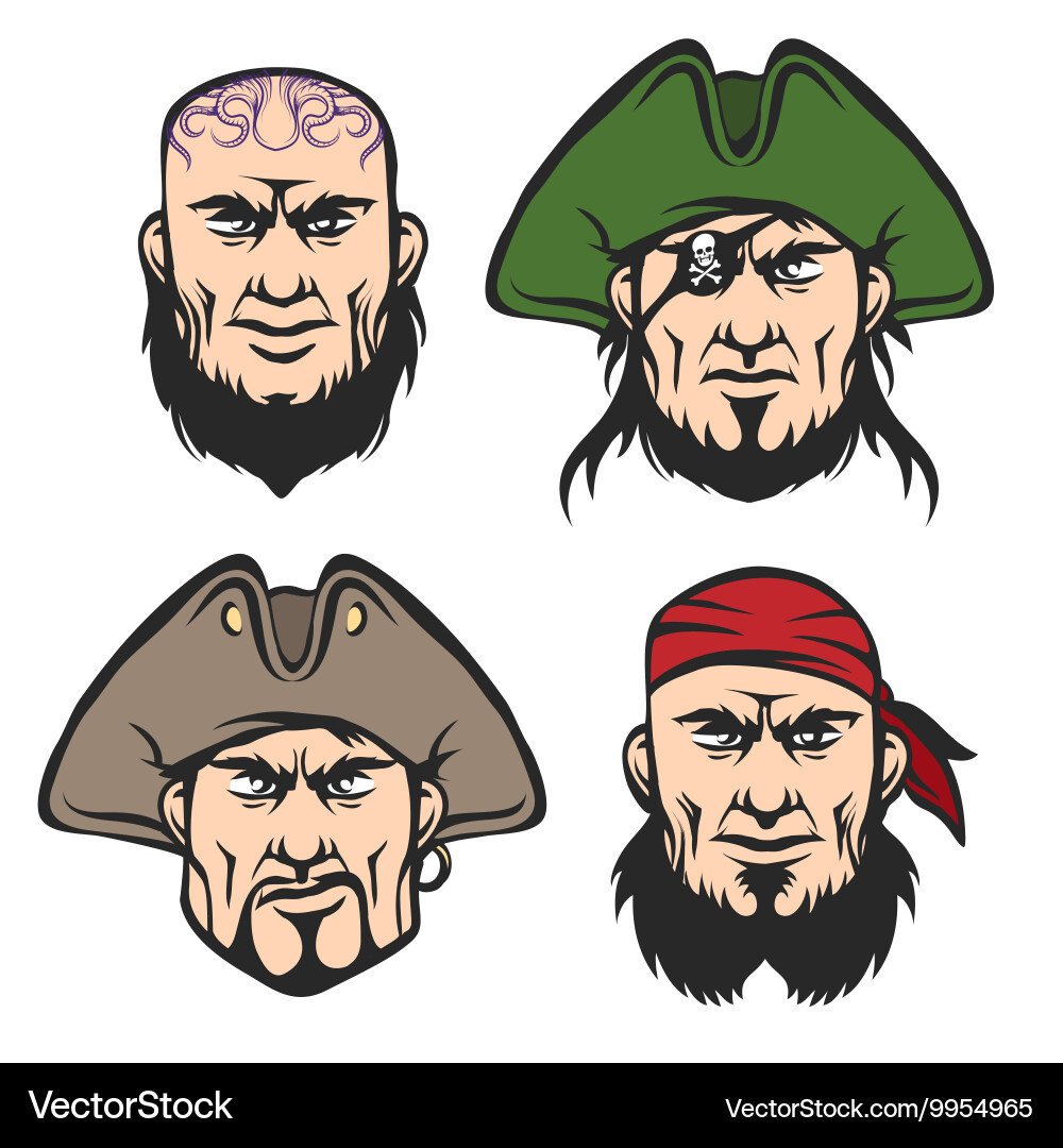 Pirate mascot faces set Royalty Free Vector Image