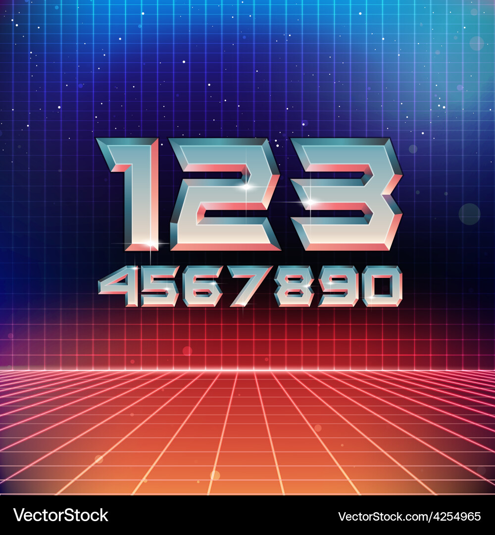Retro Futuristic Numbers - 80s Style Royalty Free Vector