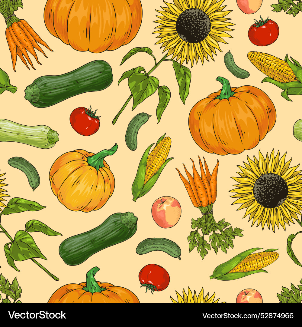 Autumn harvest pattern seamless colorful Vector Image