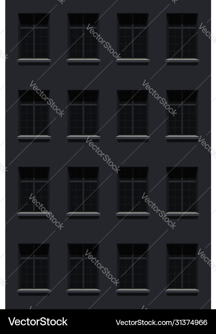 Facade house windows at night Royalty Free Vector Image