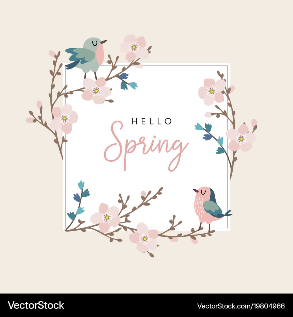 Hello spring greeting card invitation with cute Vector Image