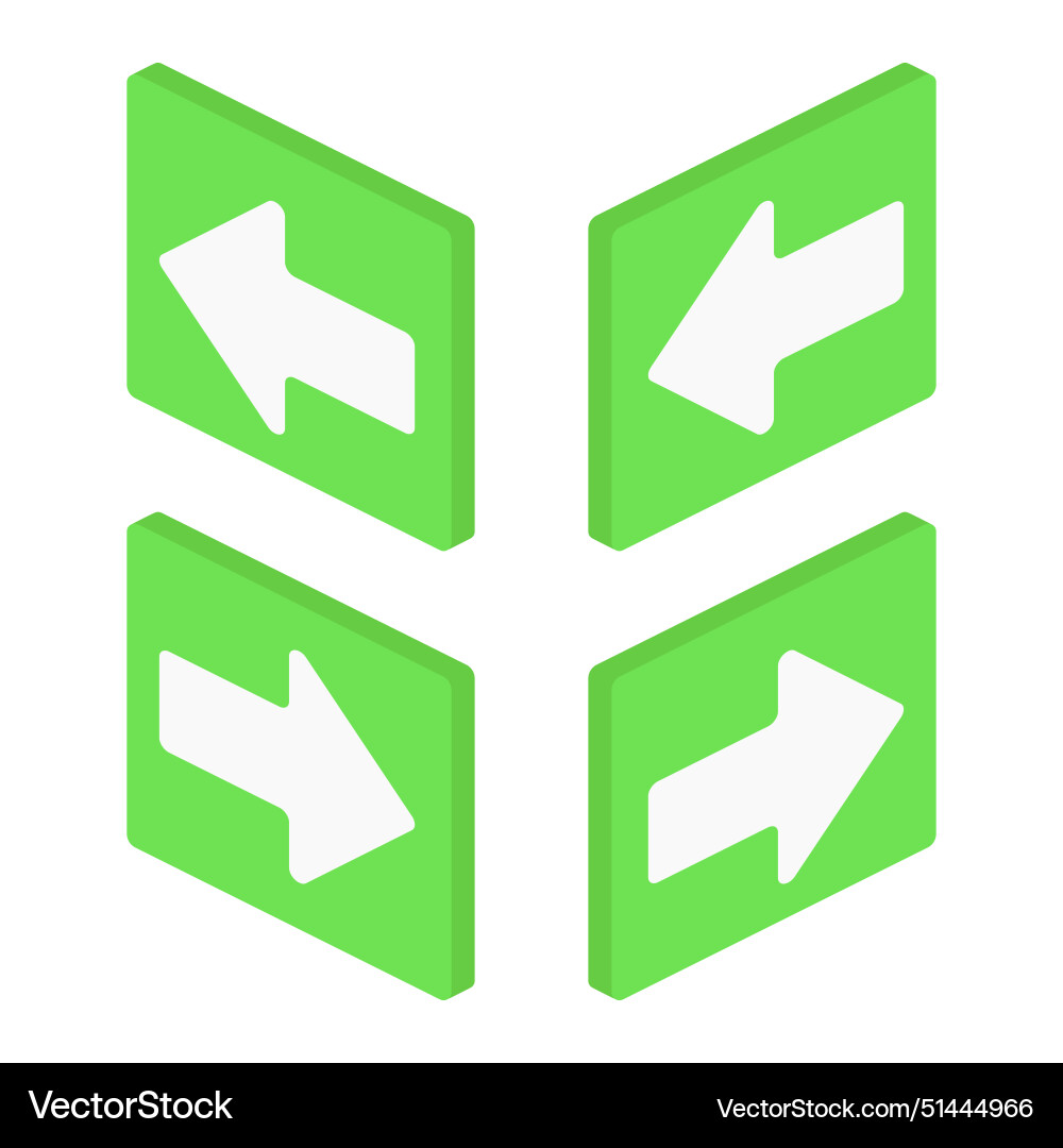 Isometric exit entrance arrow sign set green flat Vector Image