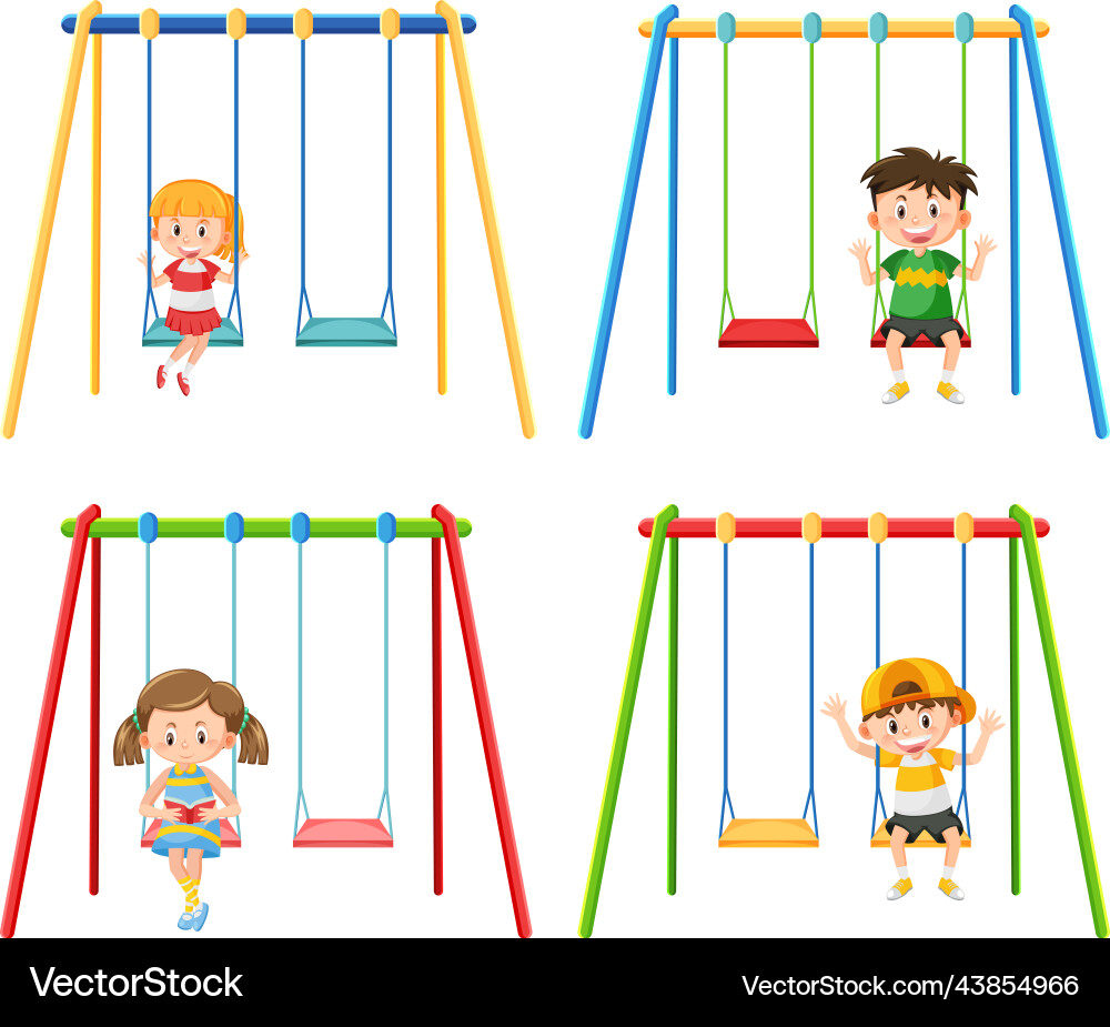 Kid on swing set playground white background Vector Image