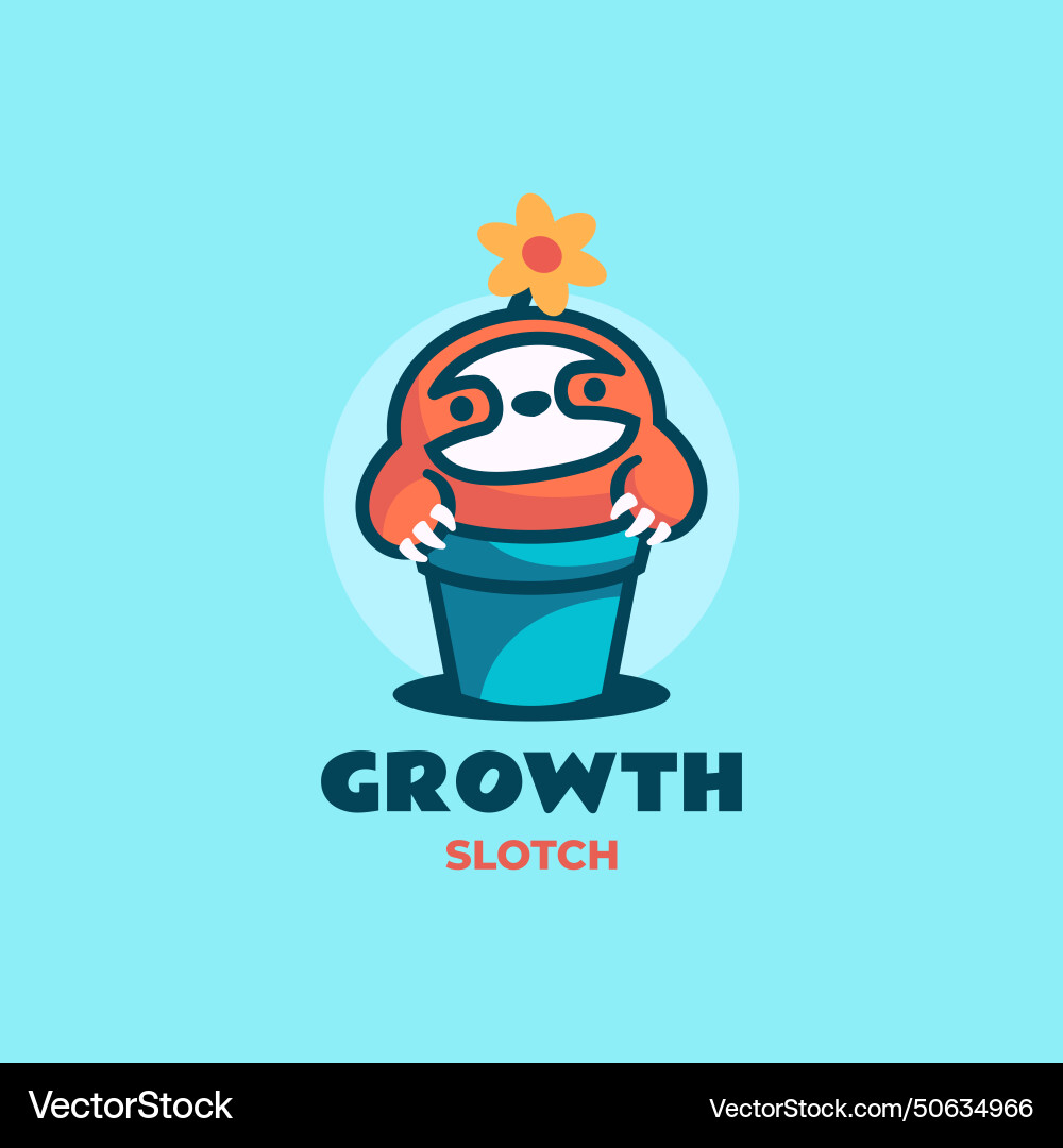 Logo growth sloth mascot cartoon style Royalty Free Vector