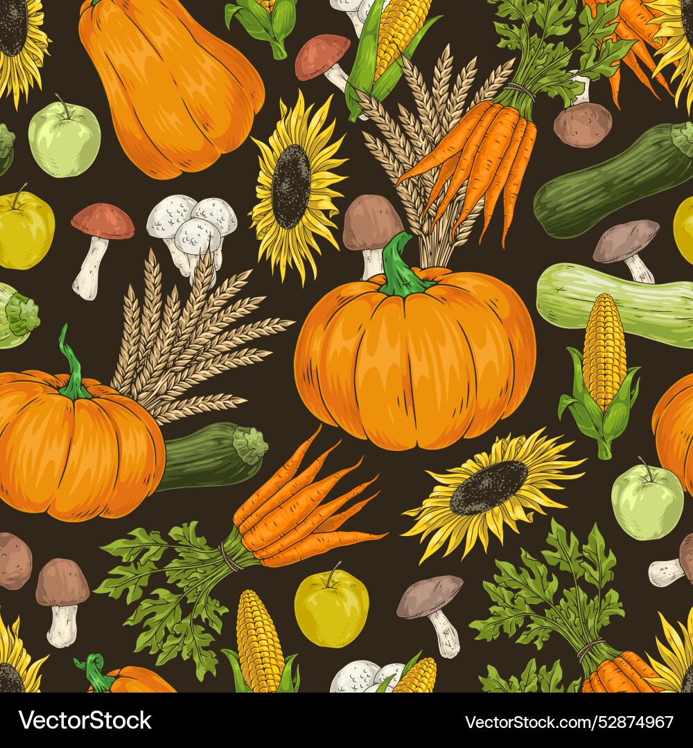 Autumn harvest pattern seamless colorful Vector Image