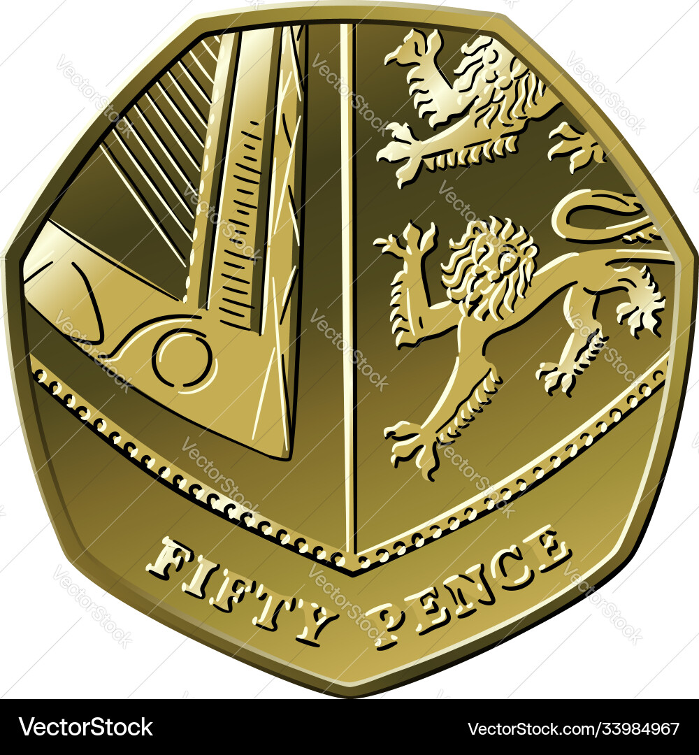 British money silver coin 50 pence Royalty Free Vector Image