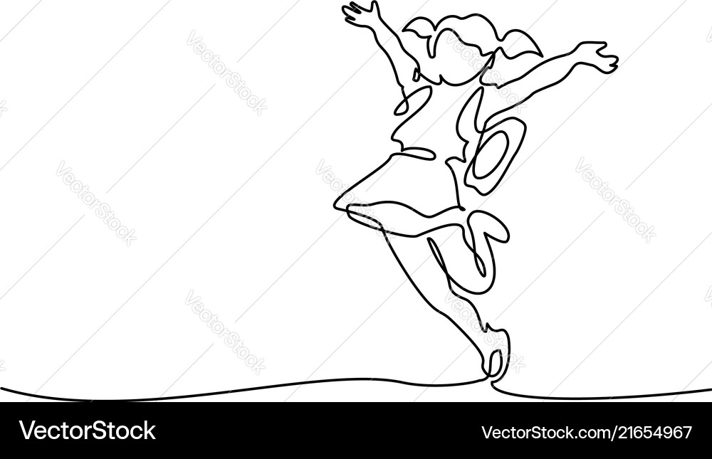Continuous one line drawing happy girl running Vector Image
