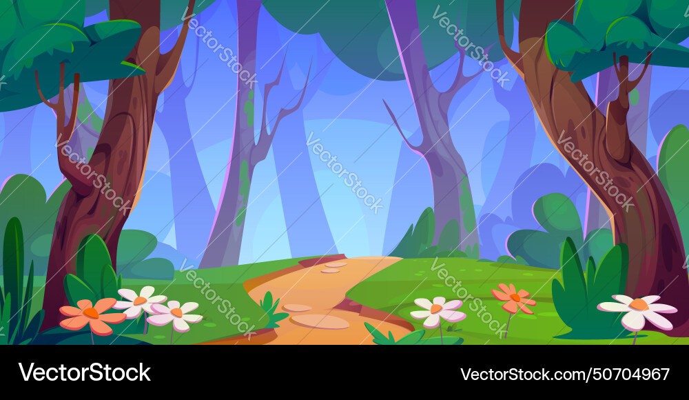 Footpath in summer forest with color flowers Vector Image