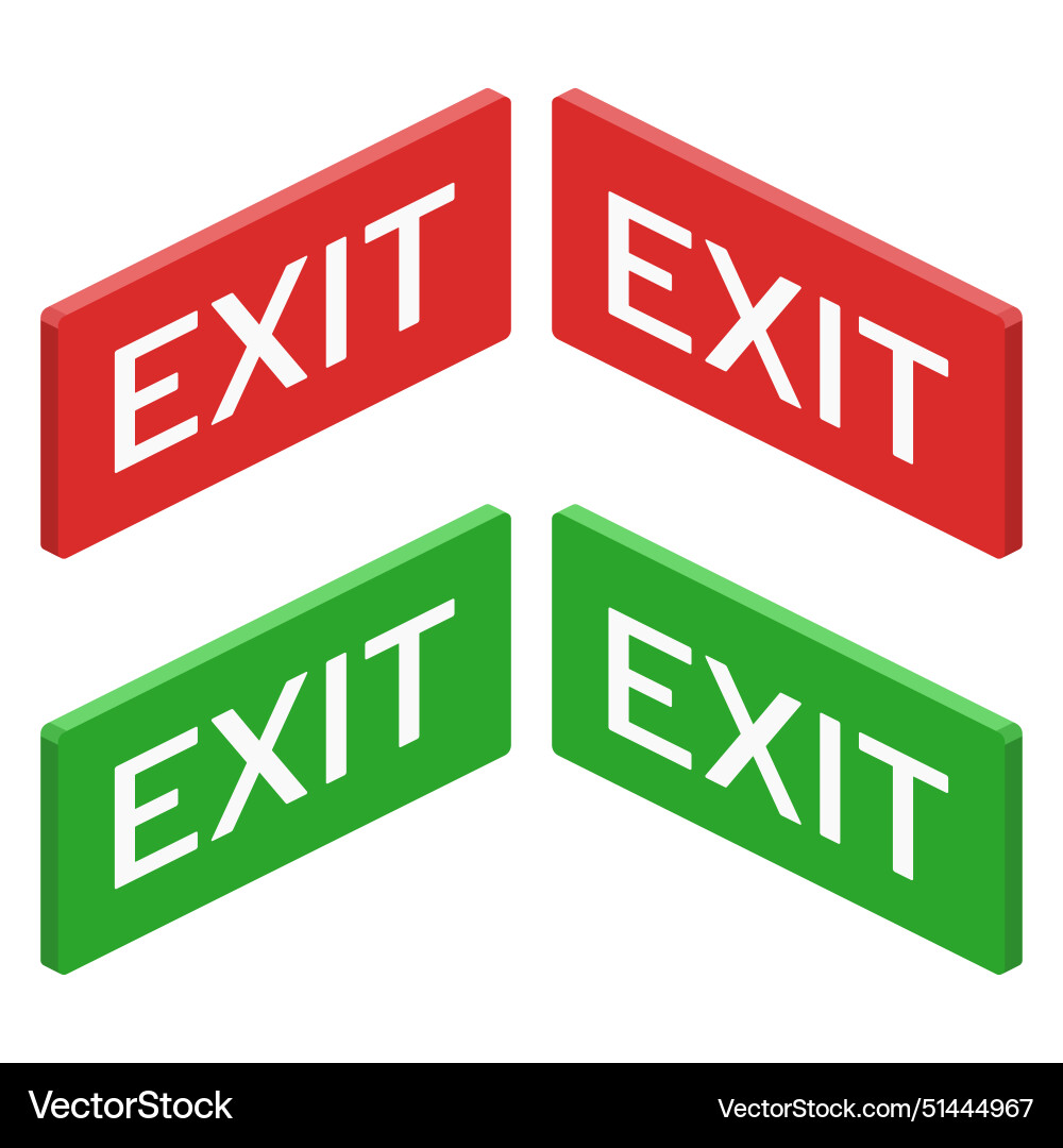 Isometric exit red green wall sign set flat Vector Image