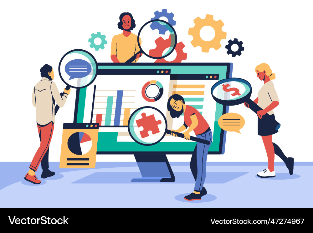 People with magnifying glass concept young Vector Image