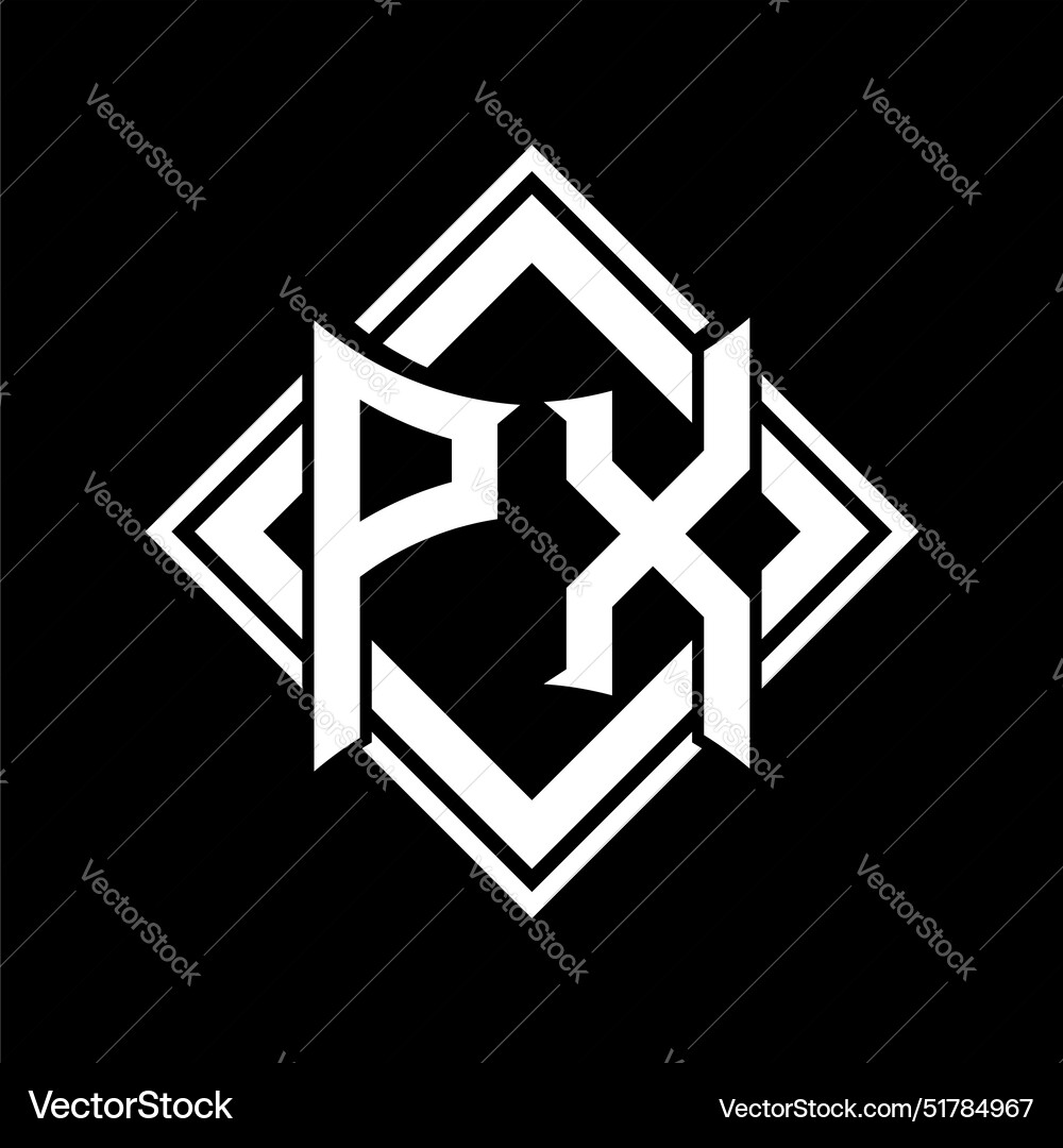 Px letter logo abstract shield shape with square Vector Image