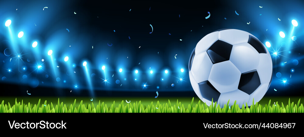 Realistic soccer ball with bright spotlights Vector Image