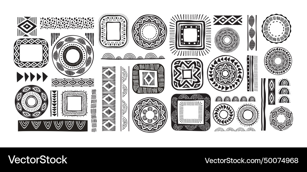 African pattern elements symbols icons black Vector Image