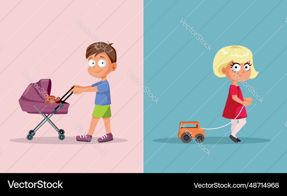 Children not following gender stereotypes while Vector Image