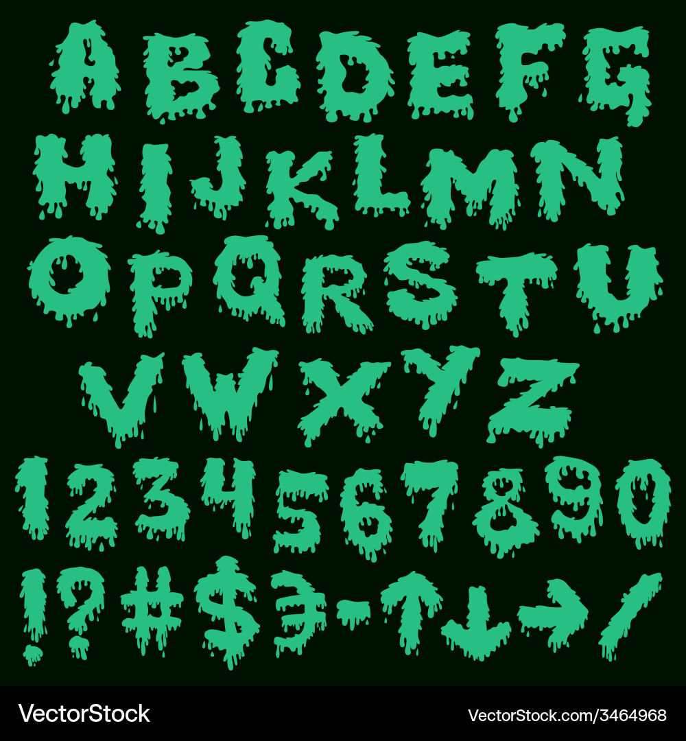 Green font smudges alphabet splashing Royalty Free Vector